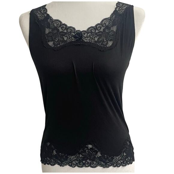 Emma James | Tops | Emma James Lace Detail Black Womens Stretch ...